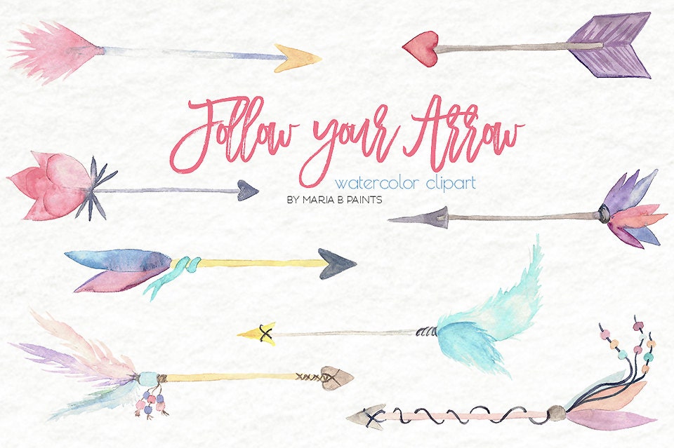 Watercolor Clip Art - Arrows - Personal Use - Feathered Arrows ...