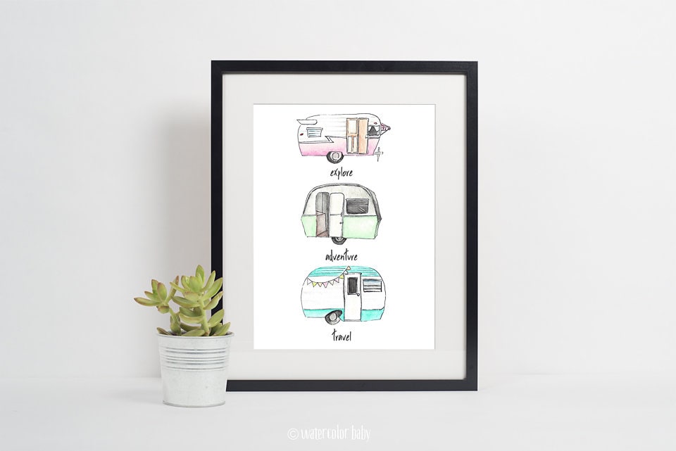 Watercolor Clip Art - Retro Campers, RV, Recreational Vehicle, Vintage ...