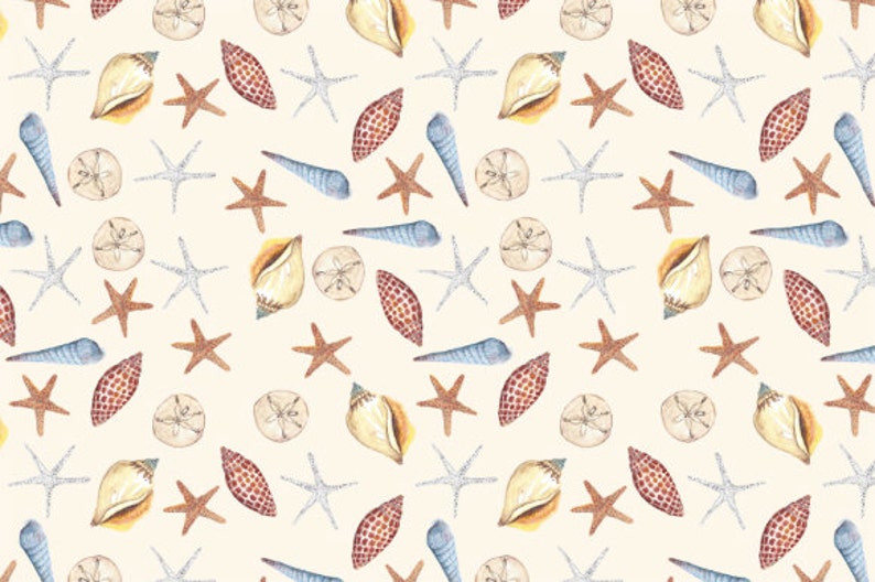 Watercolor Seamless Patterns Beach, Fish, Tropical, Gemstones. Precious ...