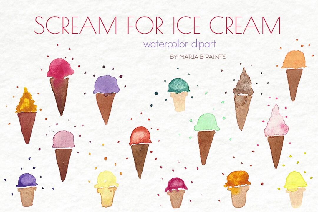 Watercolor Clip Art - Ice Cream Cone-personal Use-frozen-delicious ...
