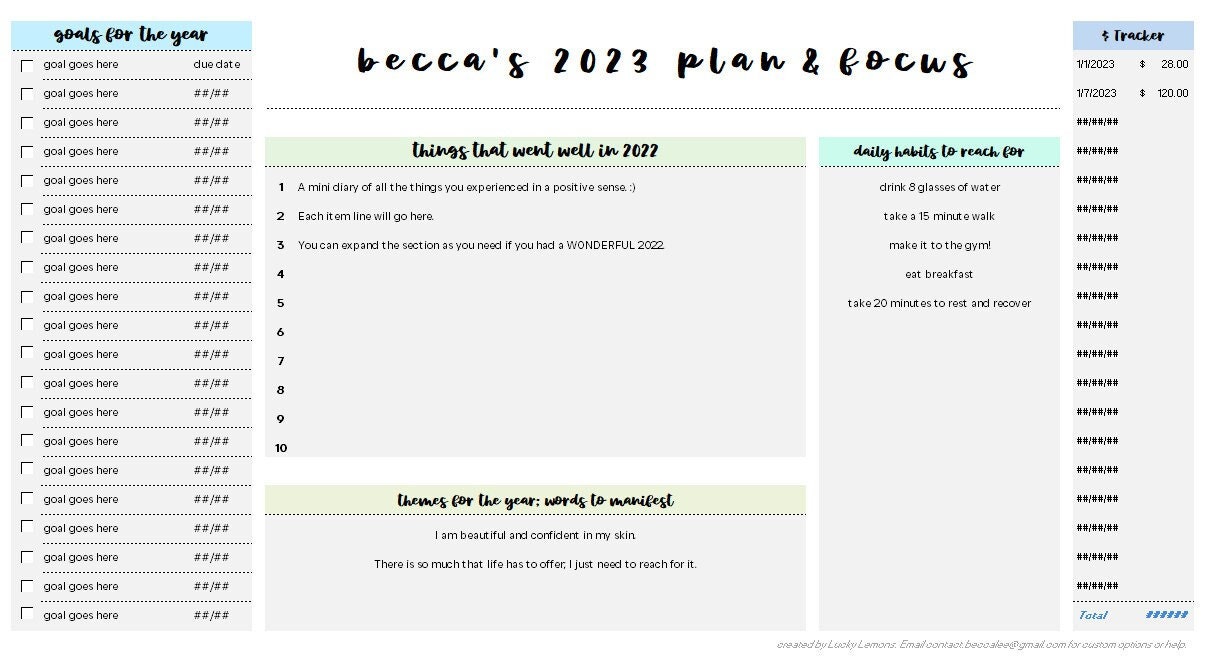 2023 Plan and Focus Excel Template - Etsy