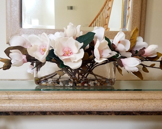 Real Touch Magnolia Arrangement-large Coral Magnolia Dinning-room ...
