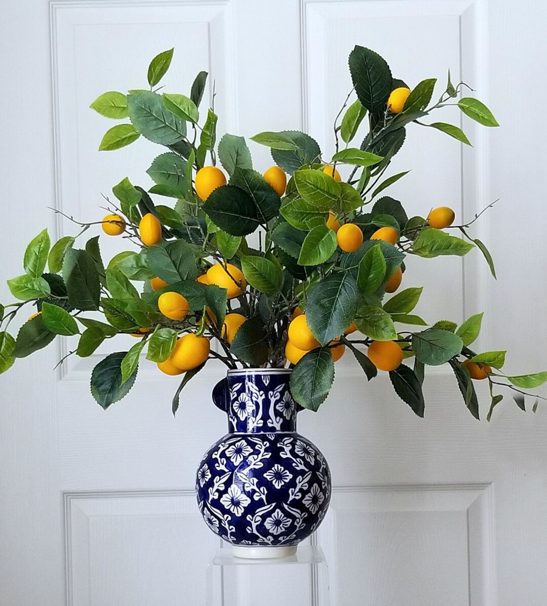 Lemon Branches in Blue/white Vase, Lemon Branches Arrangement,yellow ...