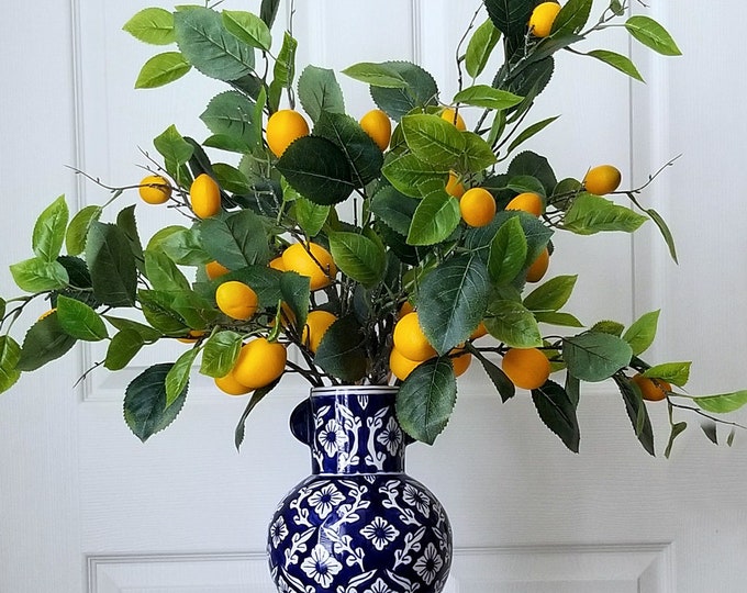 Lemon Branches in Blue/white Vase, Lemon Branches Arrangement,yellow ...