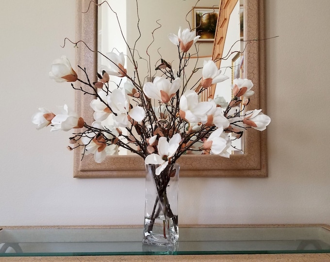 SILK Magnolia Arrangement-white Magnolia Flowers Centerpiece-tall Silk ...