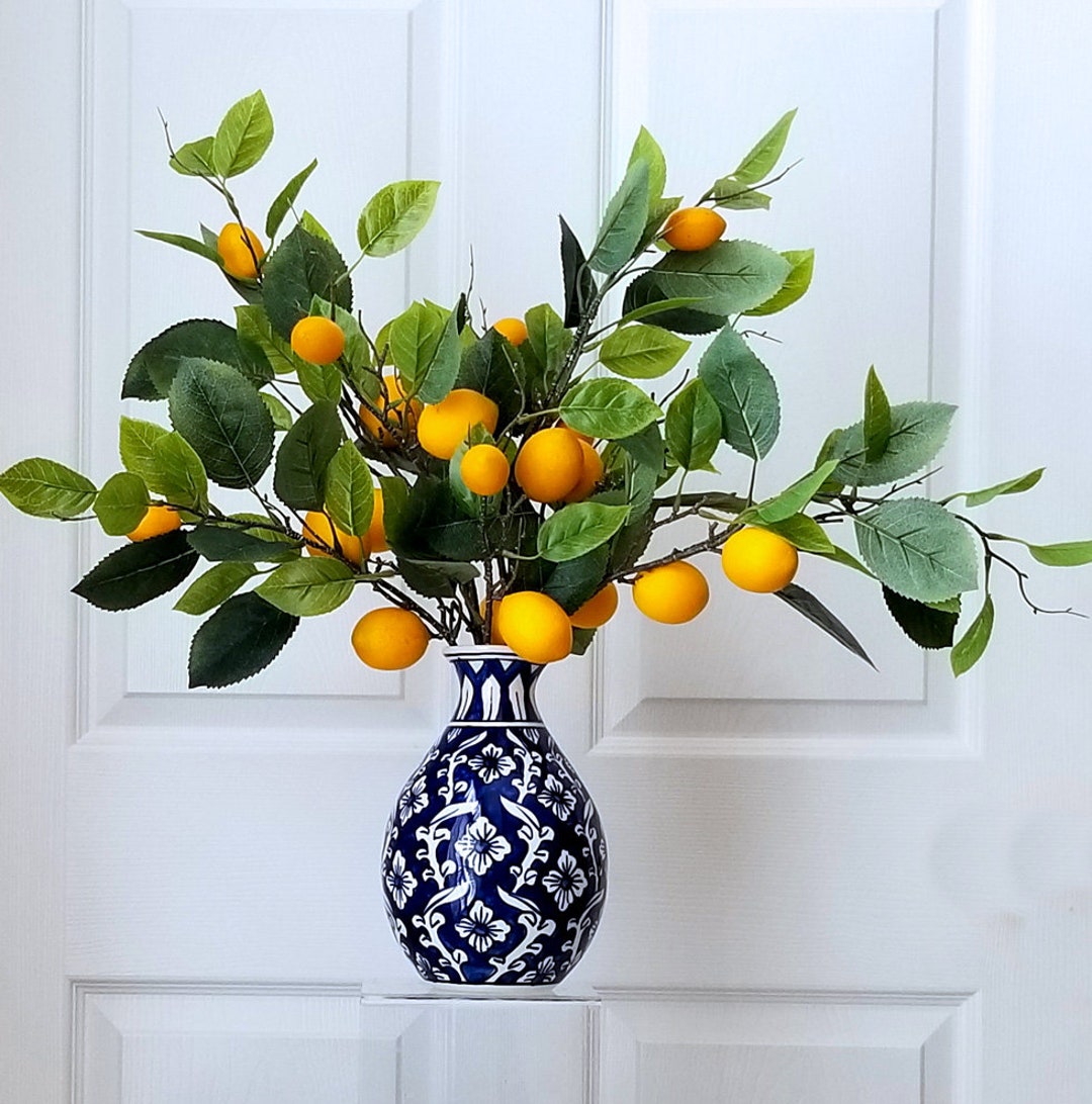 Lemon Branches in Blue/white Vase, Lemon Branches Arrangement,yellow ...