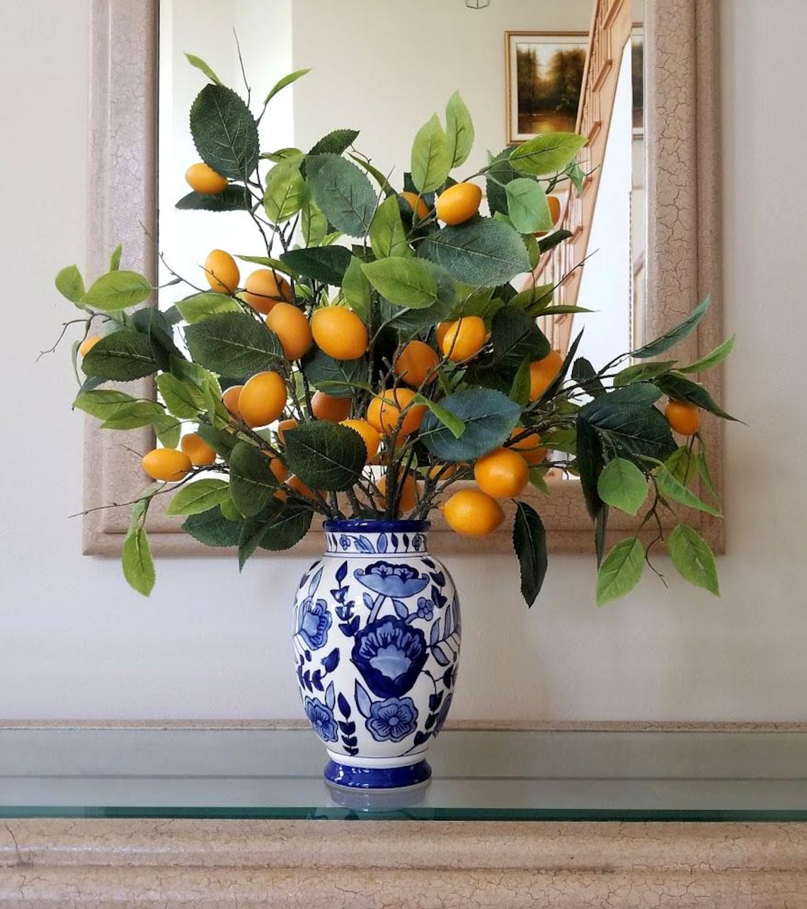 Lemon Branches in Blue/white Vase, Lemon Branches Arrangement,yellow ...
