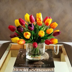 Real Touch Flowers Centerpiece-orange/red Faux Floral Arrangement ...