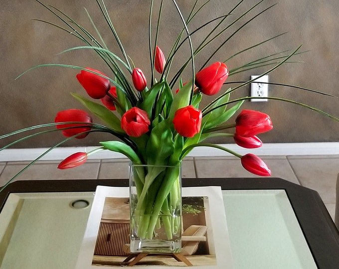 Red Real Touch Flowers Centerpiece-white/red Tulips Spring Table Arrangement-real Touch Tulips ...