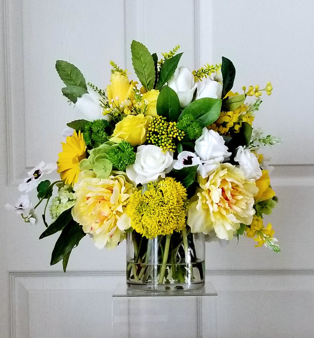 Spring/easter Yellow and White Roses Real Touch Flower Arrangement-silk ...