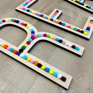 Pom Pom Play Word Sign, Colorful Playroom Sign, Pom Pom Letters for ...