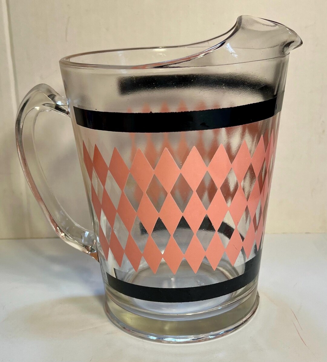 Hazel Atlas Pink and Black Harlequin Pitcher - Etsy
