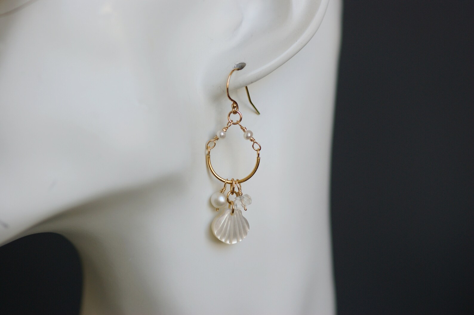 Moonstone Pearl Seashell Dangle Earrings Mother of Pearl in - Etsy