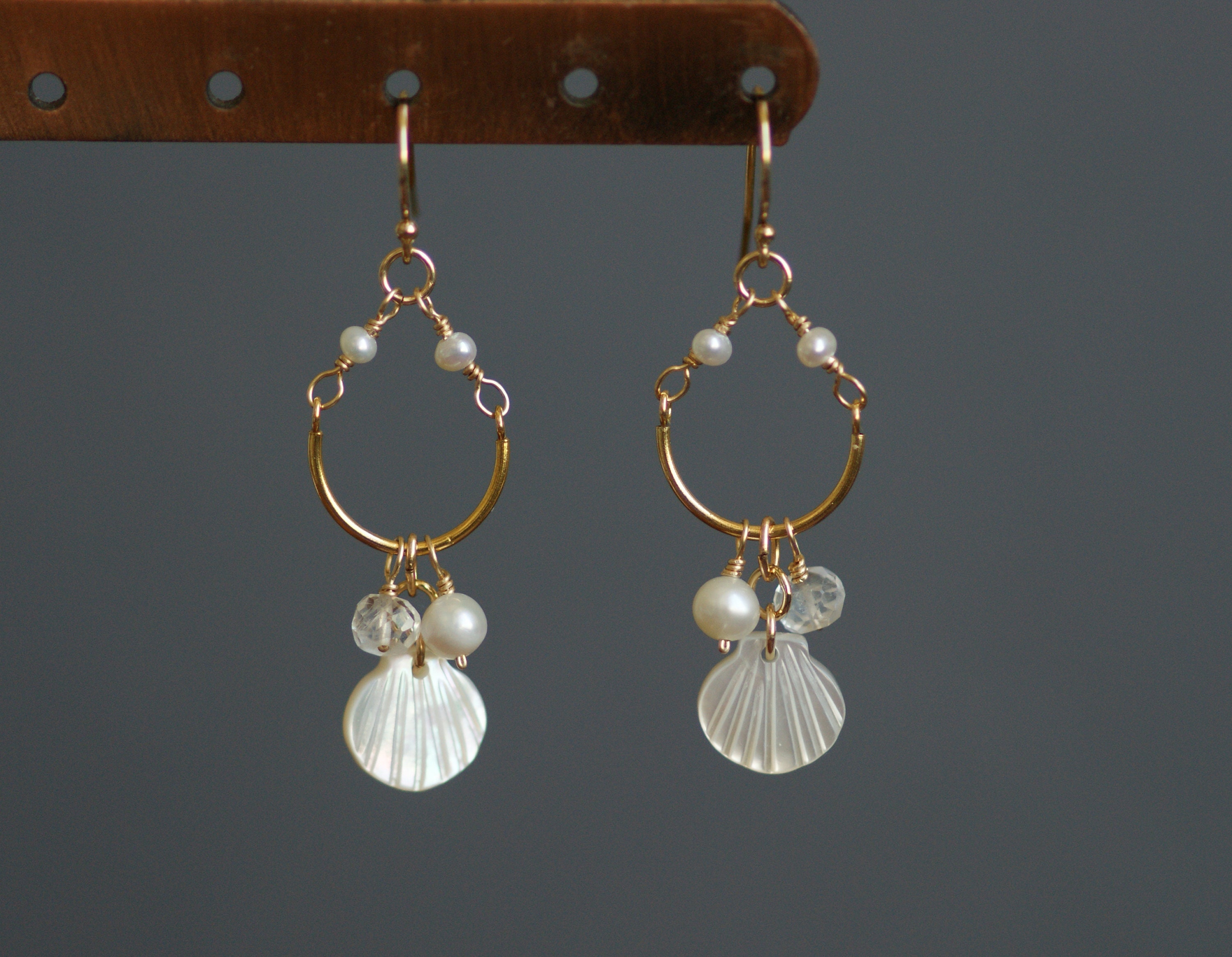 Moonstone Pearl Seashell Dangle Earrings Mother of Pearl in - Etsy
