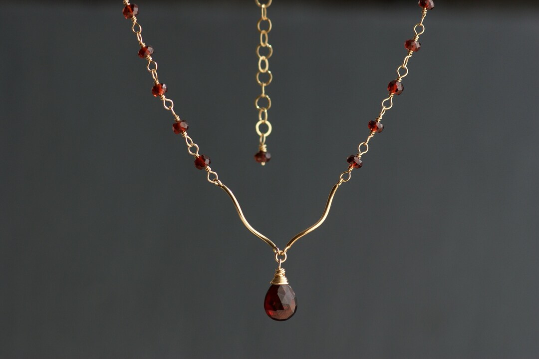 Garnet Pear Drop Pendant Necklace: 14k Gold Filled Chain, Birthstone ...