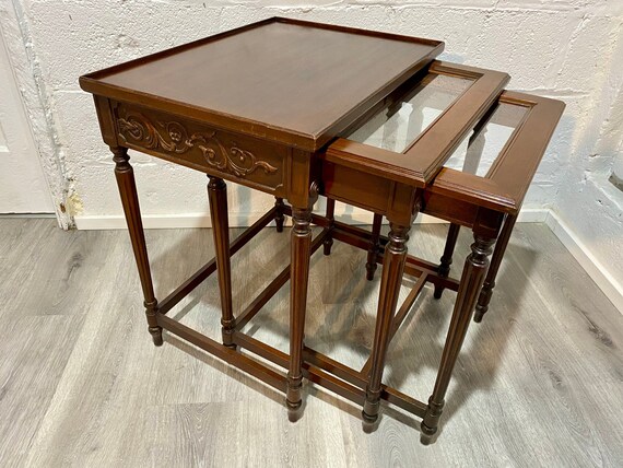 Mahogany nest of tables with glass tops store