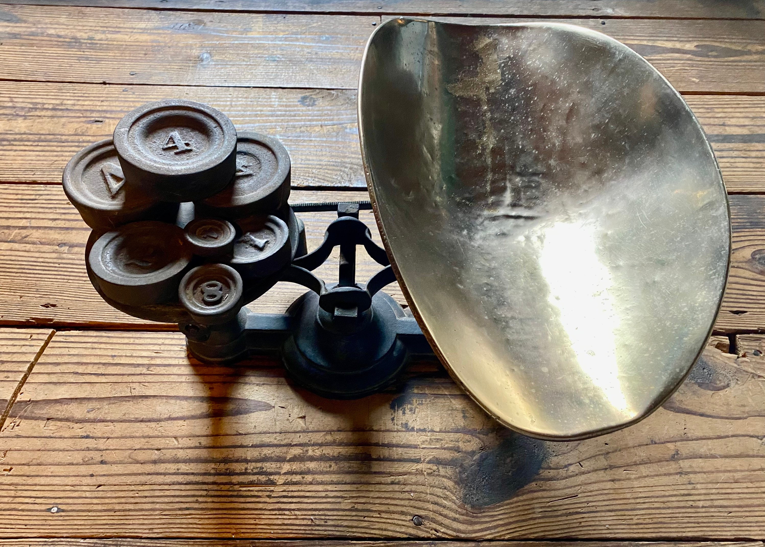 Antique American Cast Iron General Store Candy Scale With 7 Weight Set ...