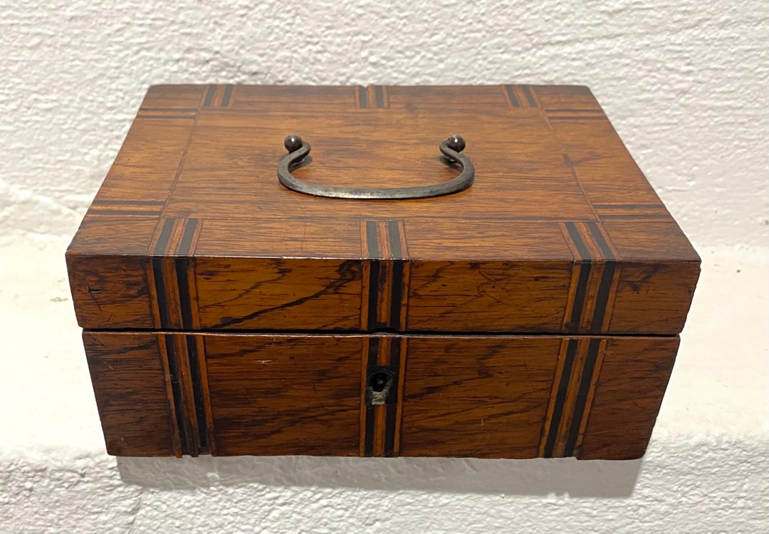 Antique Inlaid Wood Table Box With Painted Interior Humidor Sewing Box ...