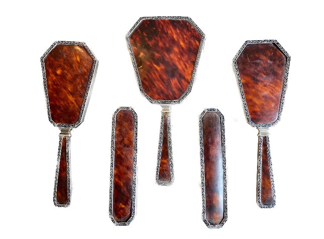 Tortoise Shell and Silver Vanity Sets, Hair Brushes, Hand Mirror ...