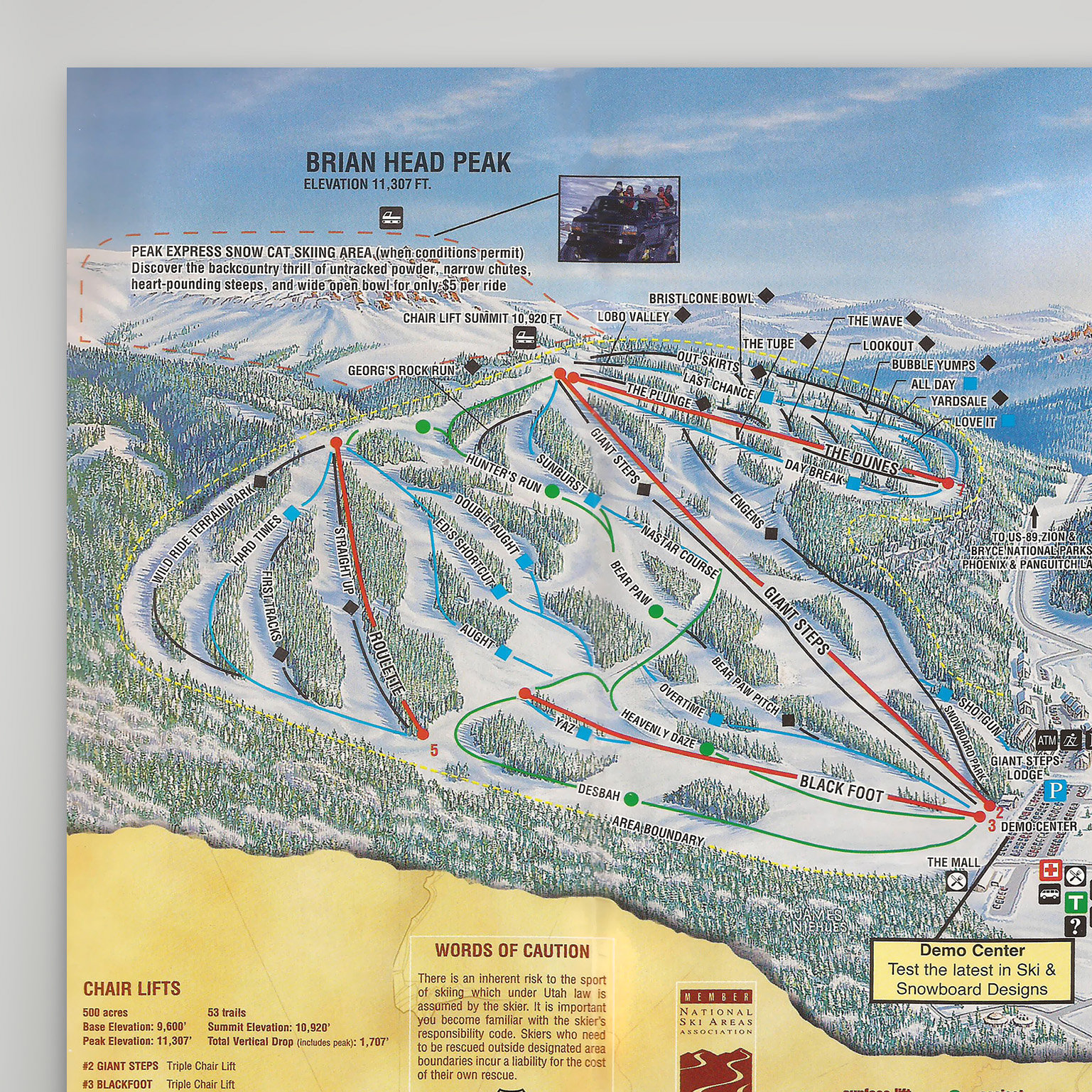 Brianhead Resort Licensed Trail Map Large Canvas 30 X 58 Vintage 1998 ...
