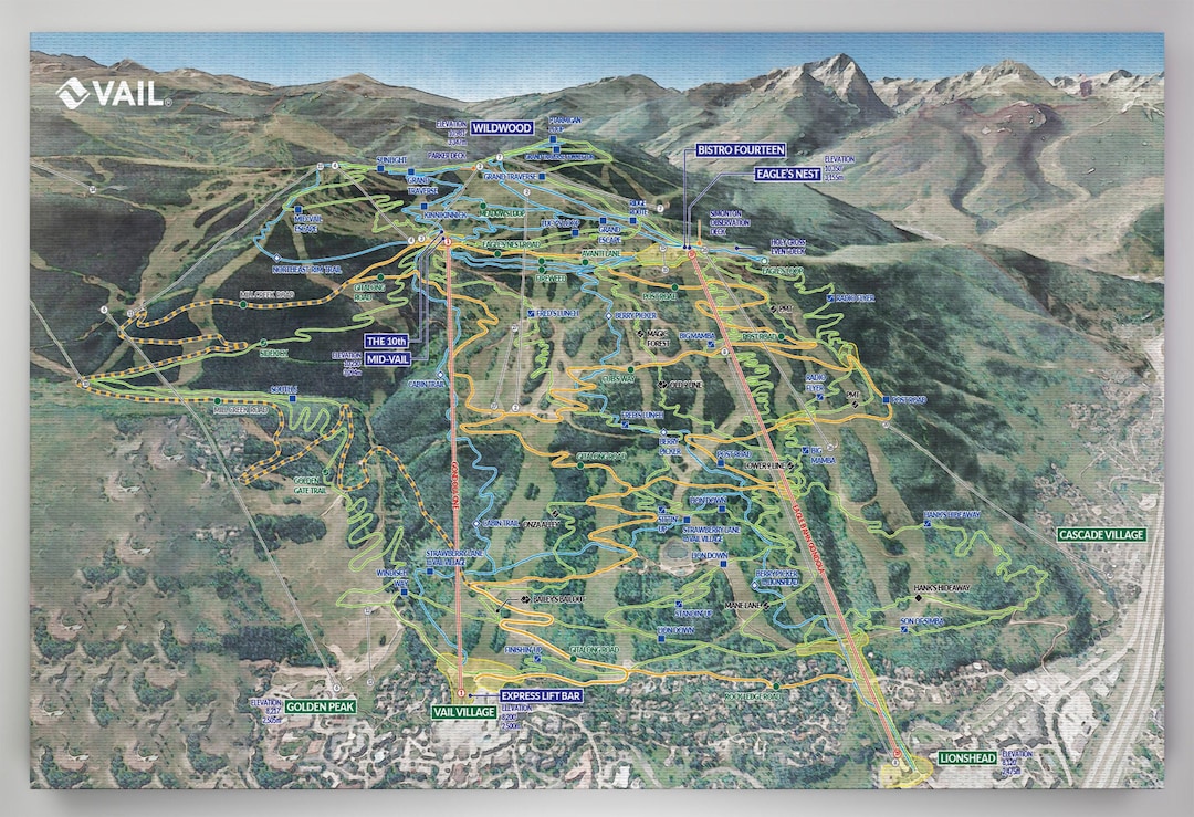 Vail Summer Resort Licensed Trail Map - Medium Canvas Print 22" X 40 ...