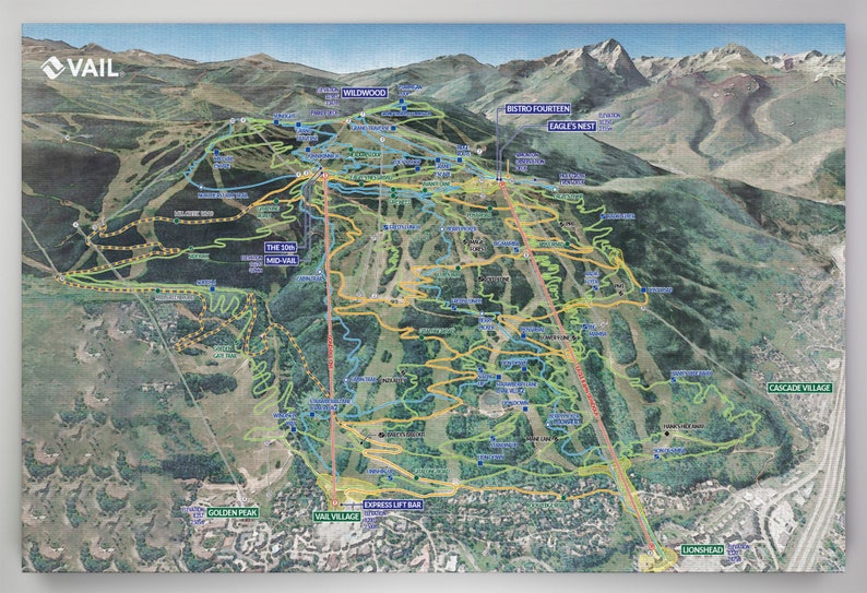 Vail Summer Resort Licensed Trail Map - Medium Canvas Print 22" X 40 ...