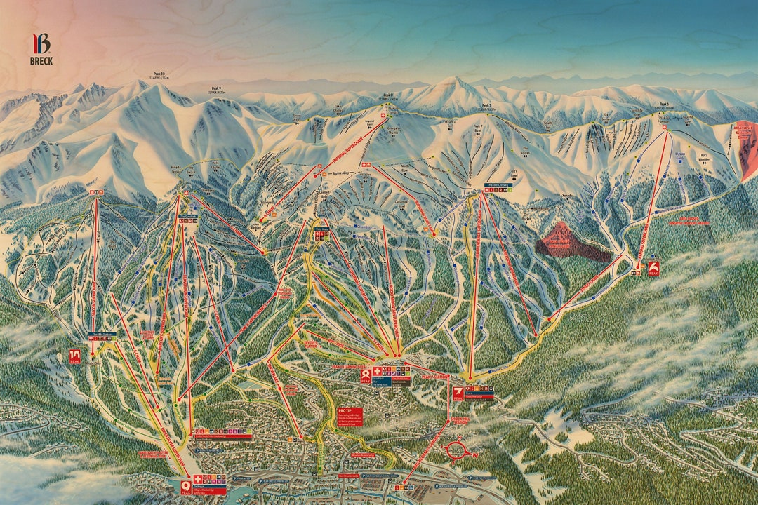 Breckenridge Resort Licensed Trail Map - Medium Maple Wood Print 22" X ...