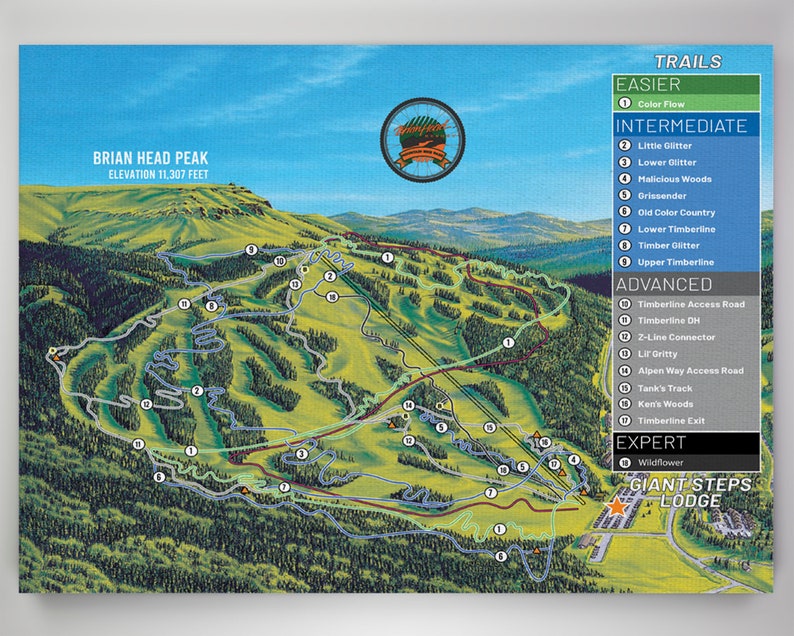 Brianhead Summer Resort Licensed Trail Map - Large Canvas 30" X 58" - Etsy