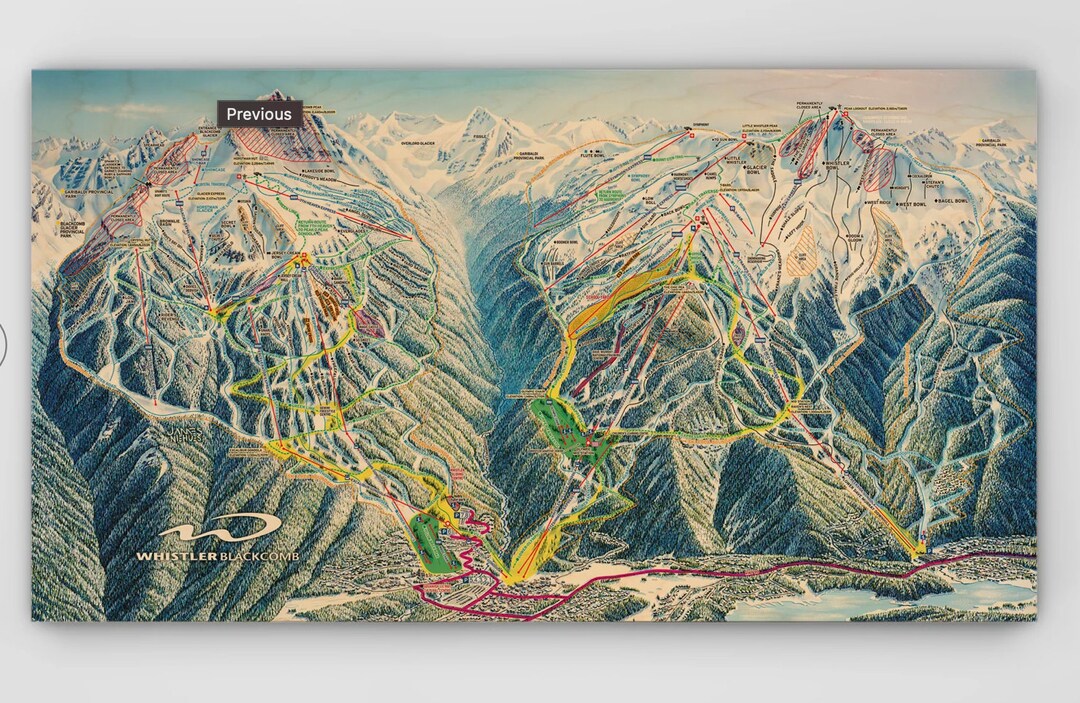 Whistler Resort Licensed Trail Map Large Maple Wood Print 30 X 58 - Etsy