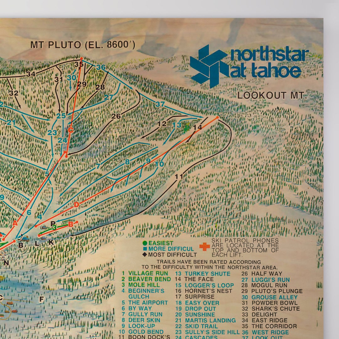 Northstar California Resort Licensed Trail Map - Small Wood 16" X 25 ...