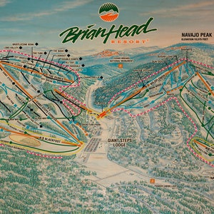 Brianhead Resort Licensed Trail Map - Large Maple Wood Print 30" X 58 ...