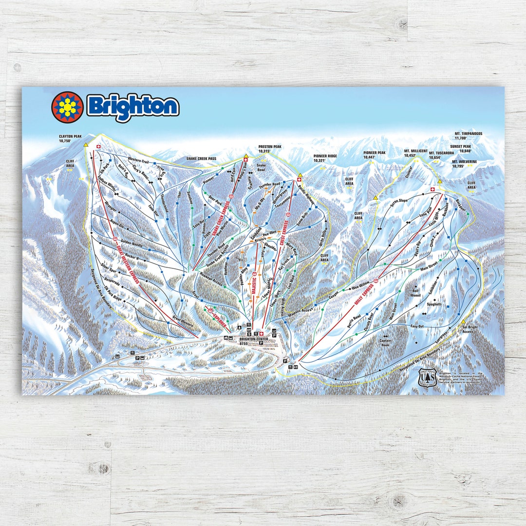 Brighton Resort Licensed Trail Map Medium Maple Wood Print - Etsy