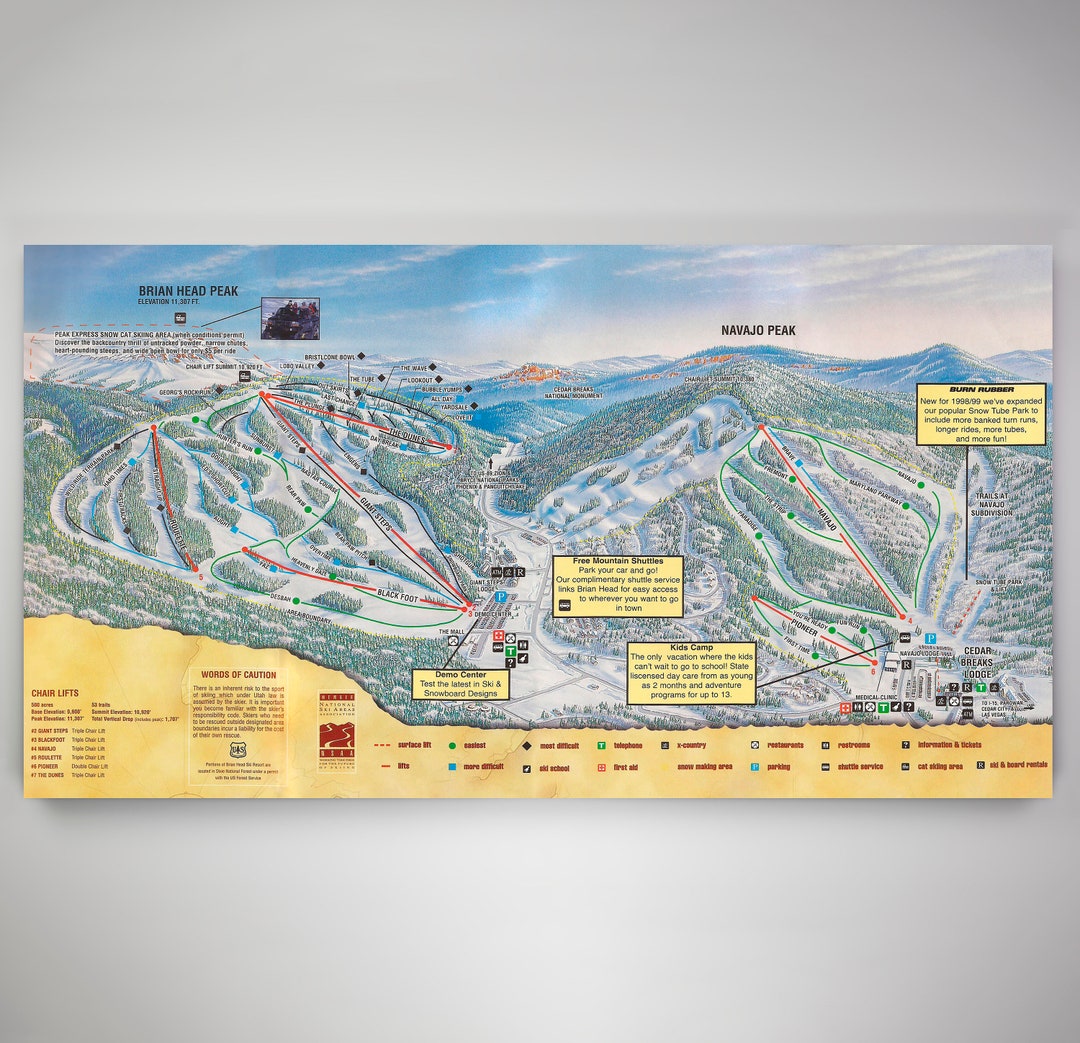 Brianhead Resort Licensed Trail Map - Large Canvas 30" X 58" - Vintage ...