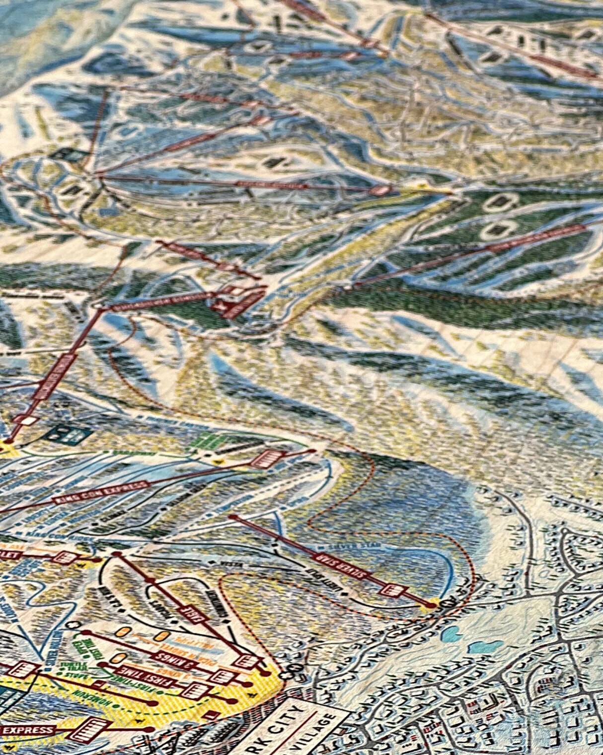 Park City Resort Licensed Trail Map - Large Maple Wood Print 30" X 58 ...