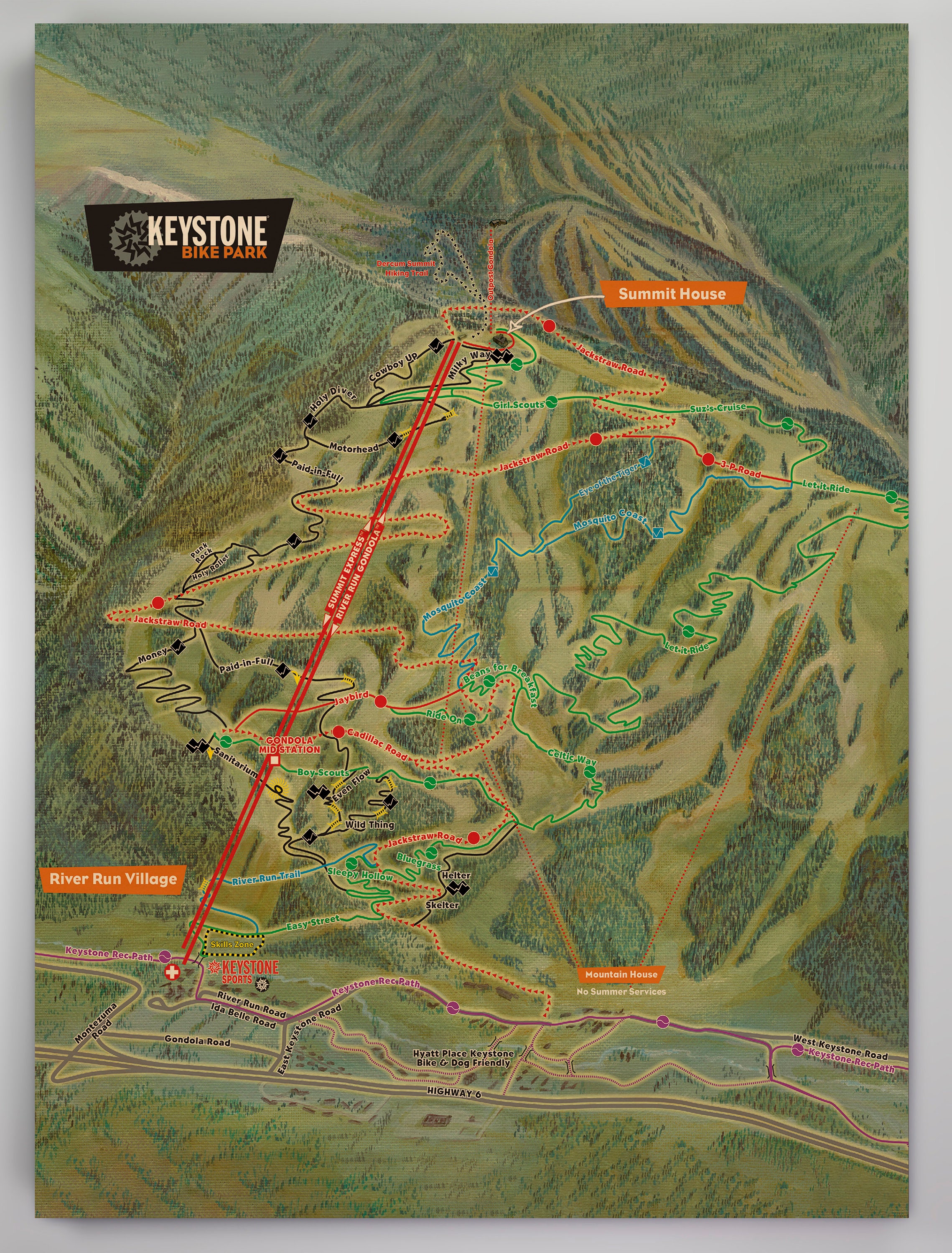 Keystone Summer Resort Licensed Trail Map - Medium Maple Wood Print 22 ...