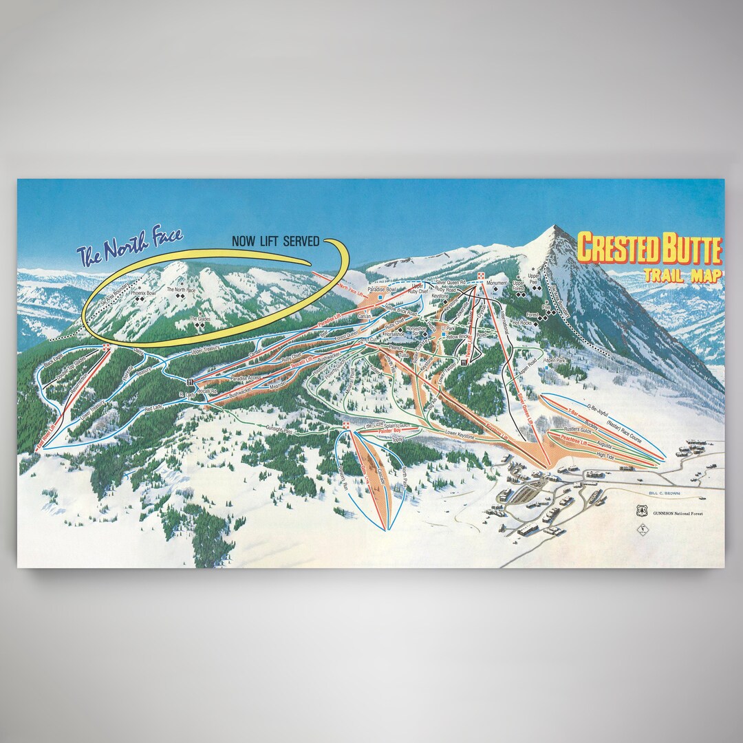 Crested Butte Resort Licensed Trail Map - Medium Canvas 22" X 35 ...