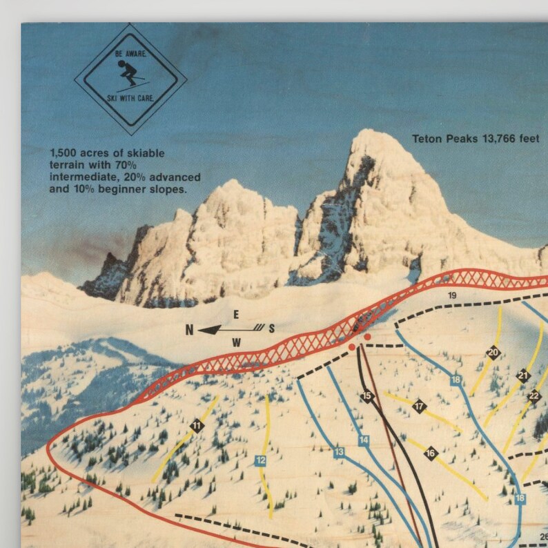 Grand Targhee Resort Licensed Trail Map - Large Maple Wood Print 32" X ...