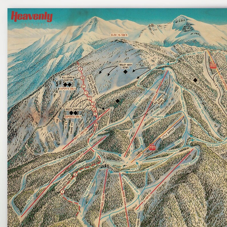 Heavenly Resort Licensed Trail Map - Large Maple Wood Print 32" X 44 ...