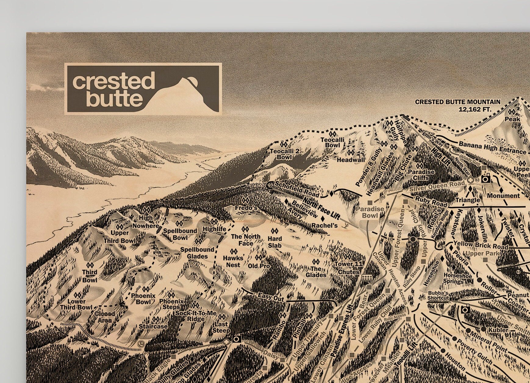 Crested Butte Resort Licensed Trail Map Small Wood Print | Etsy