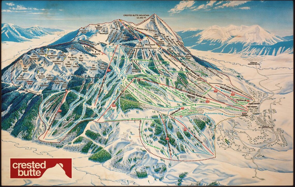 Crested Butte Resort Licensed Trail Map Medium Wood Print | Etsy