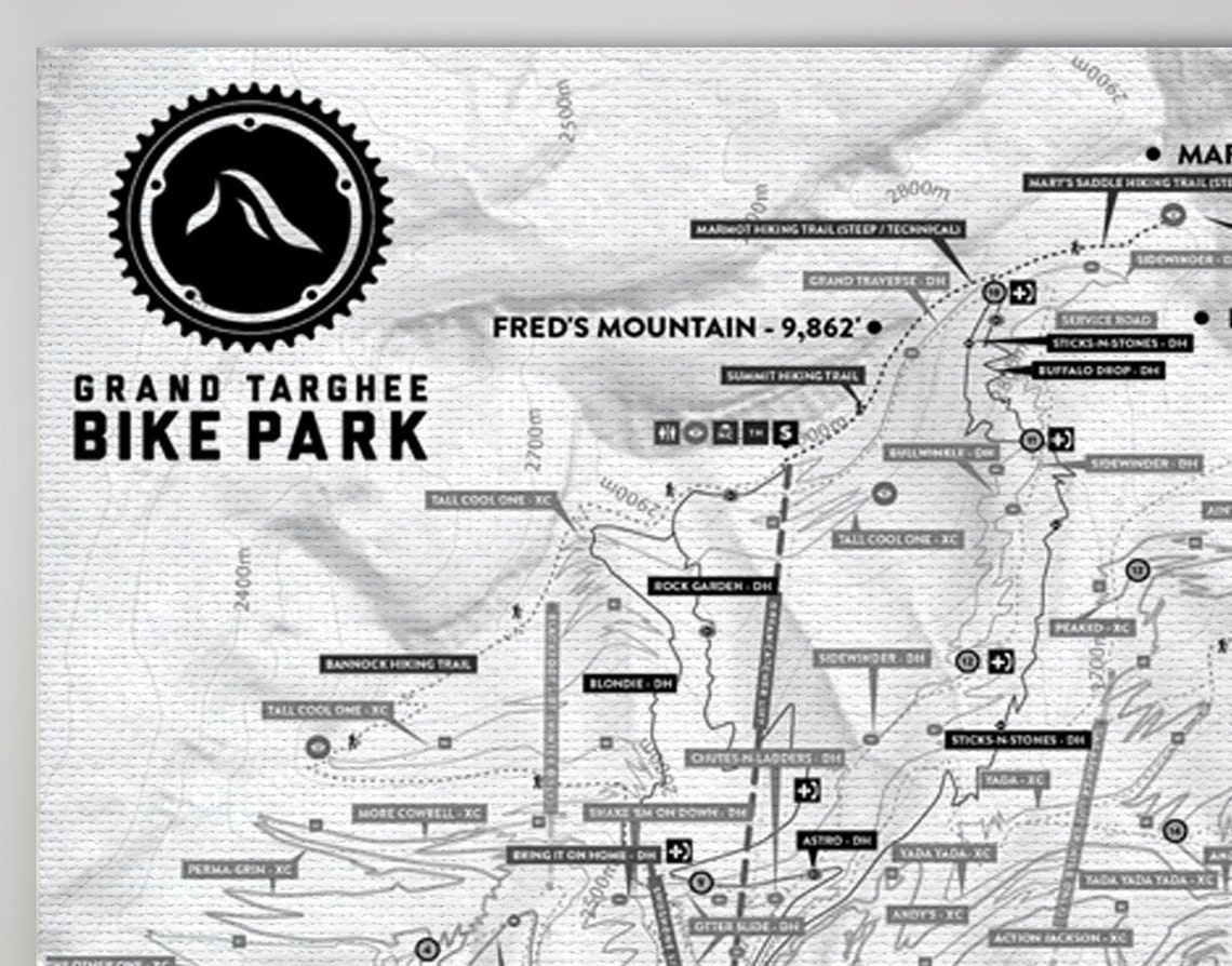 Grand Targhee Summer Resort Licensed Trail Map - Large Canvas 32" X 44 ...