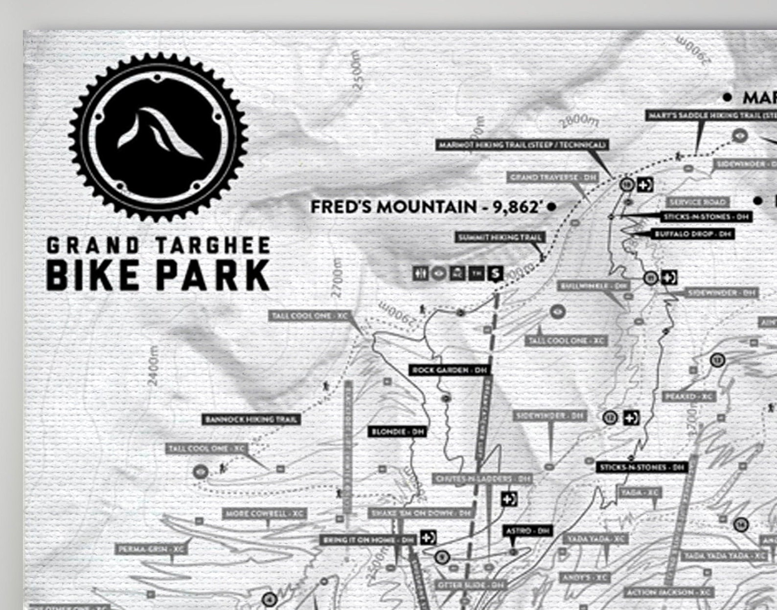 Grand Targhee Summer Resort Licensed Trail Map - Large Canvas 32" X 44 ...