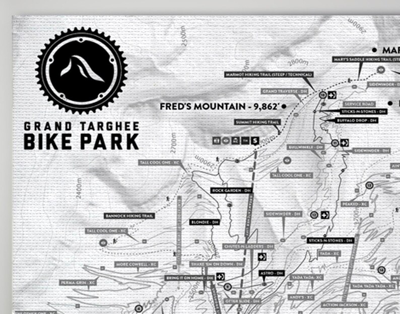 Grand Targhee Summer Resort Licensed Trail Map - Large Canvas 32" X 44 ...