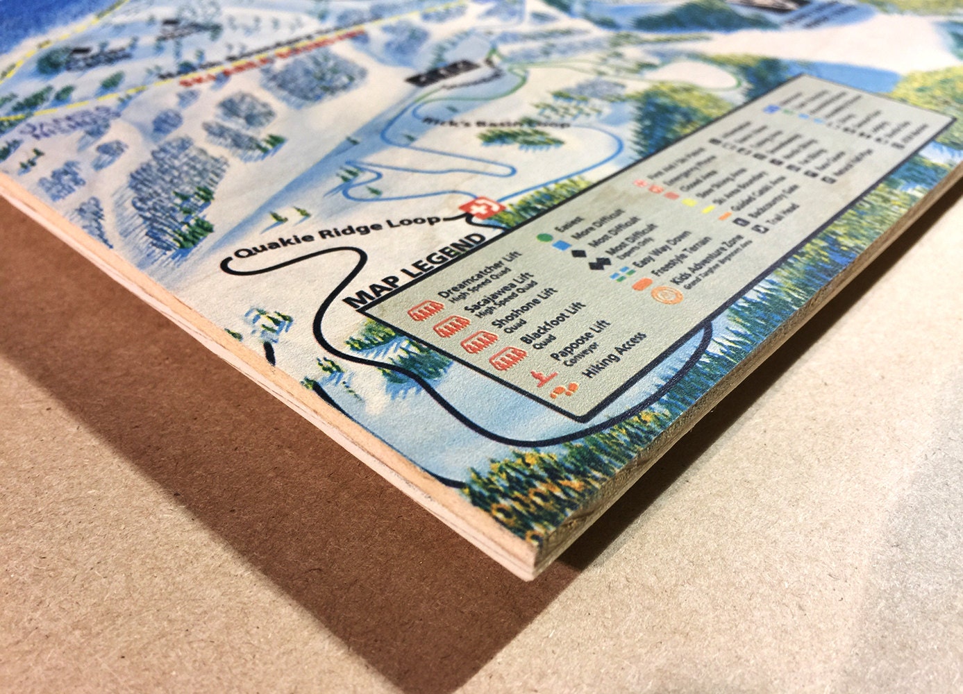 Grand Targhee Resort Licensed Trail Map - Small Maple Wood Print 16" X ...