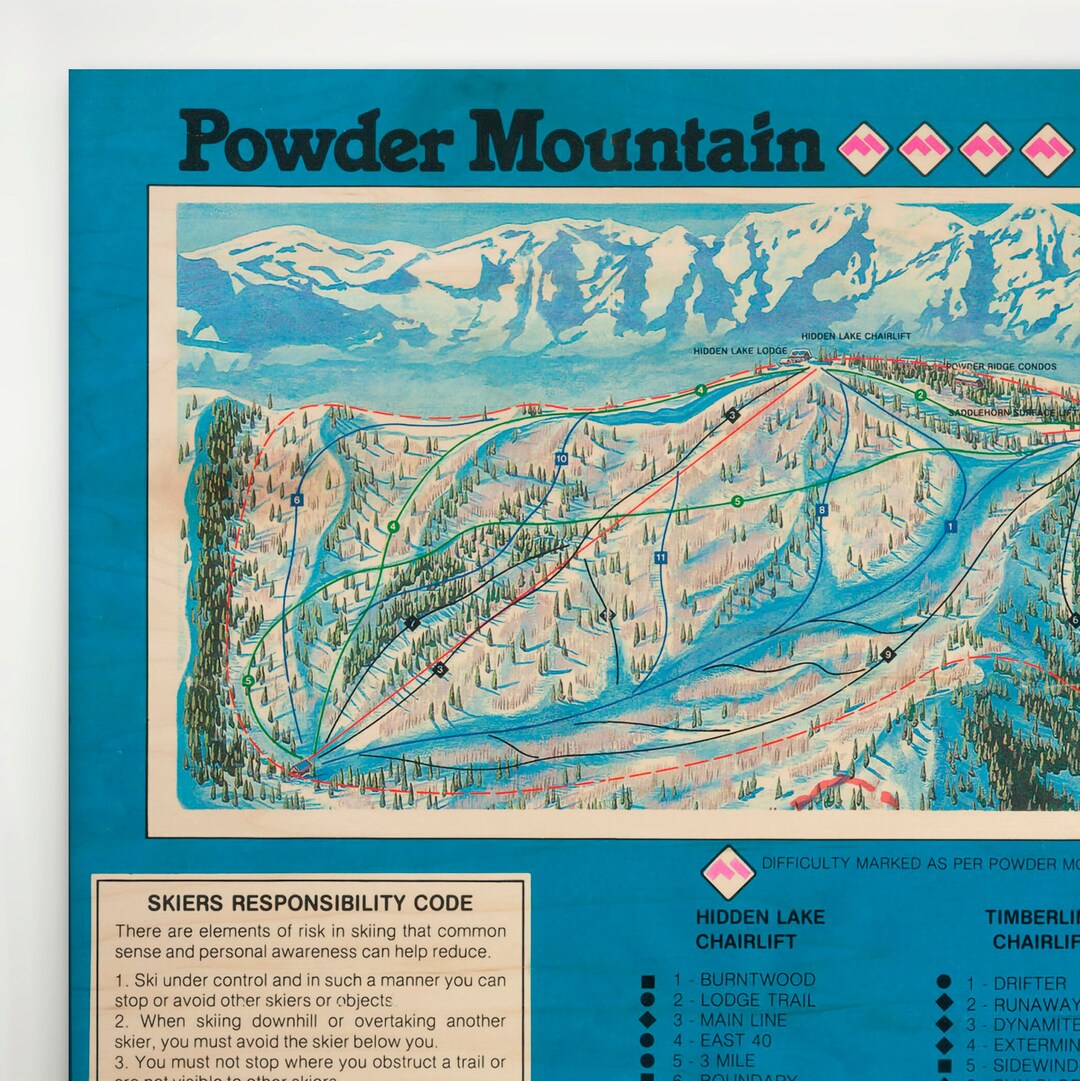 Powder Mountain Licensed Resort Maple Wood Map - Medium 22" X 35 ...