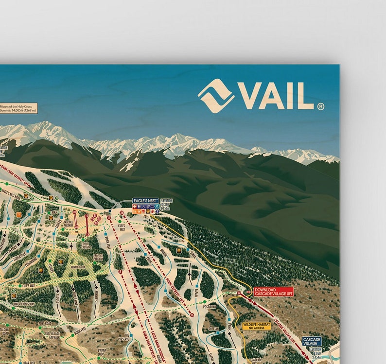 Vail (frontside) Resort Licensed Trail Map - Medium Maple Wood Print 22" X 40" - Etsy