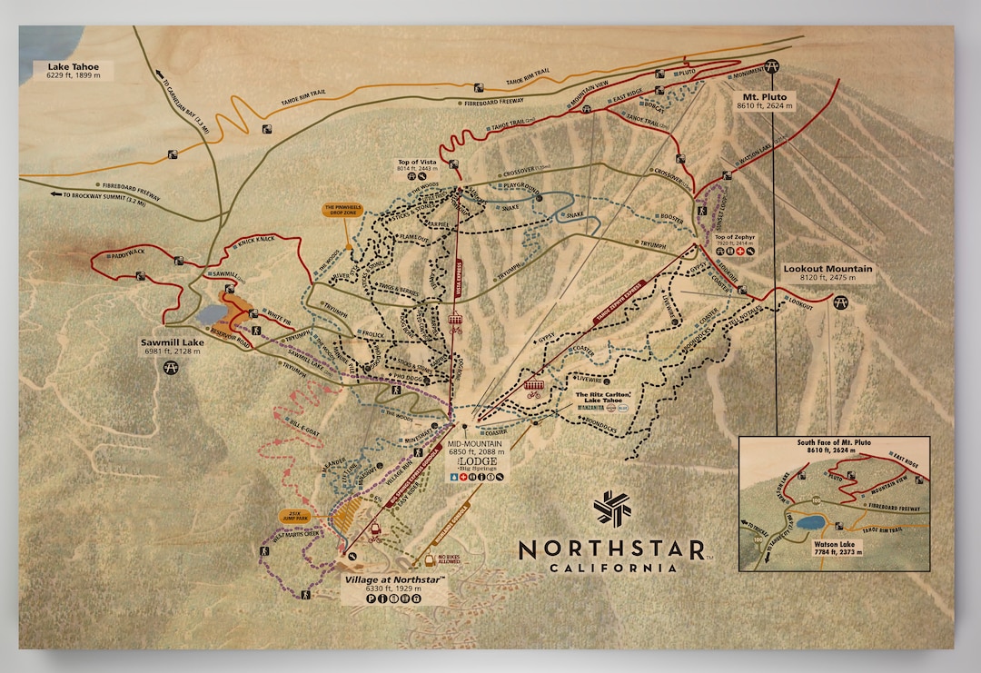Northstar California Summer Resort Licensed Trail Map - Small Wood 16 ...