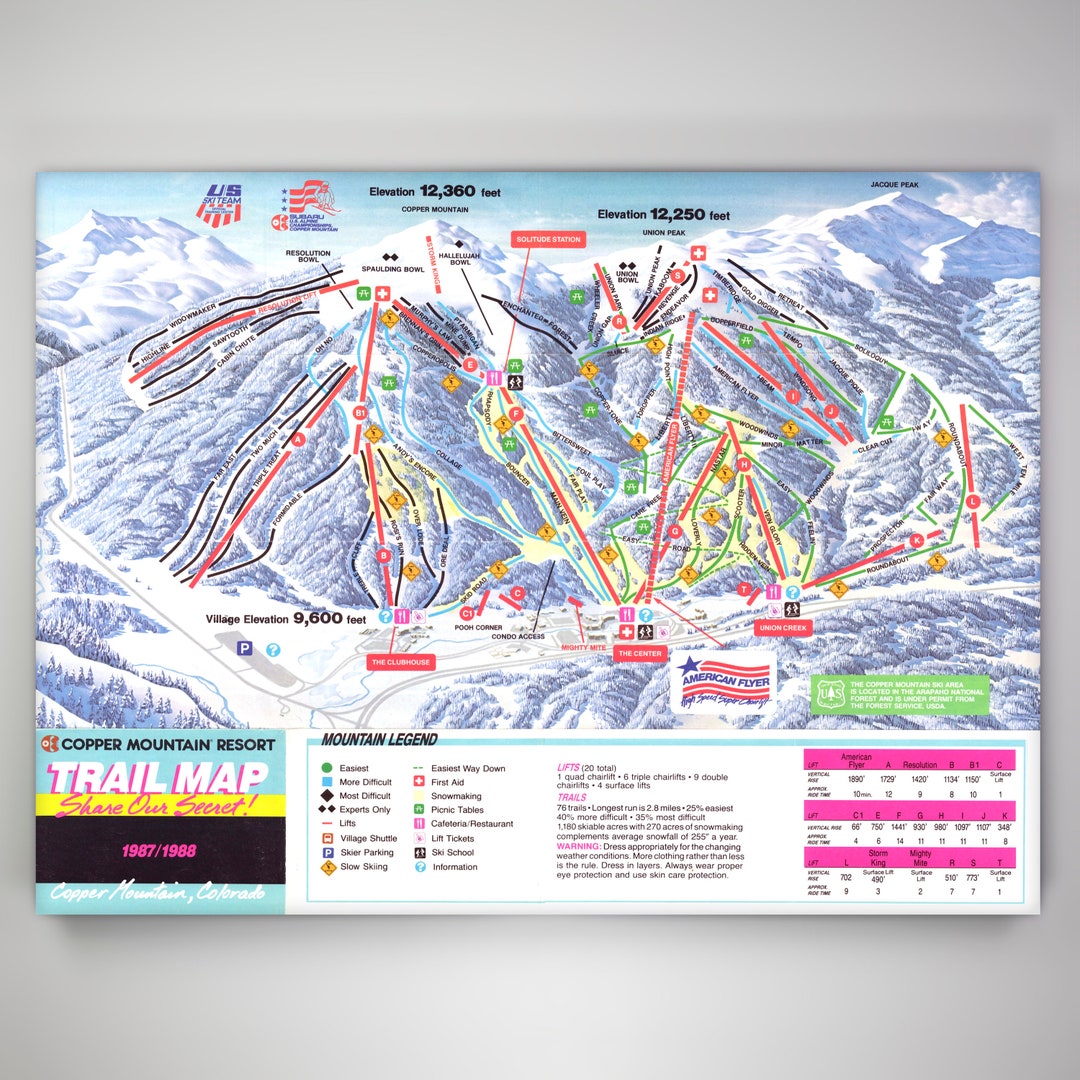 Copper Mountain Resort Licensed Trail Map - Large Canvas 32" X 44 ...