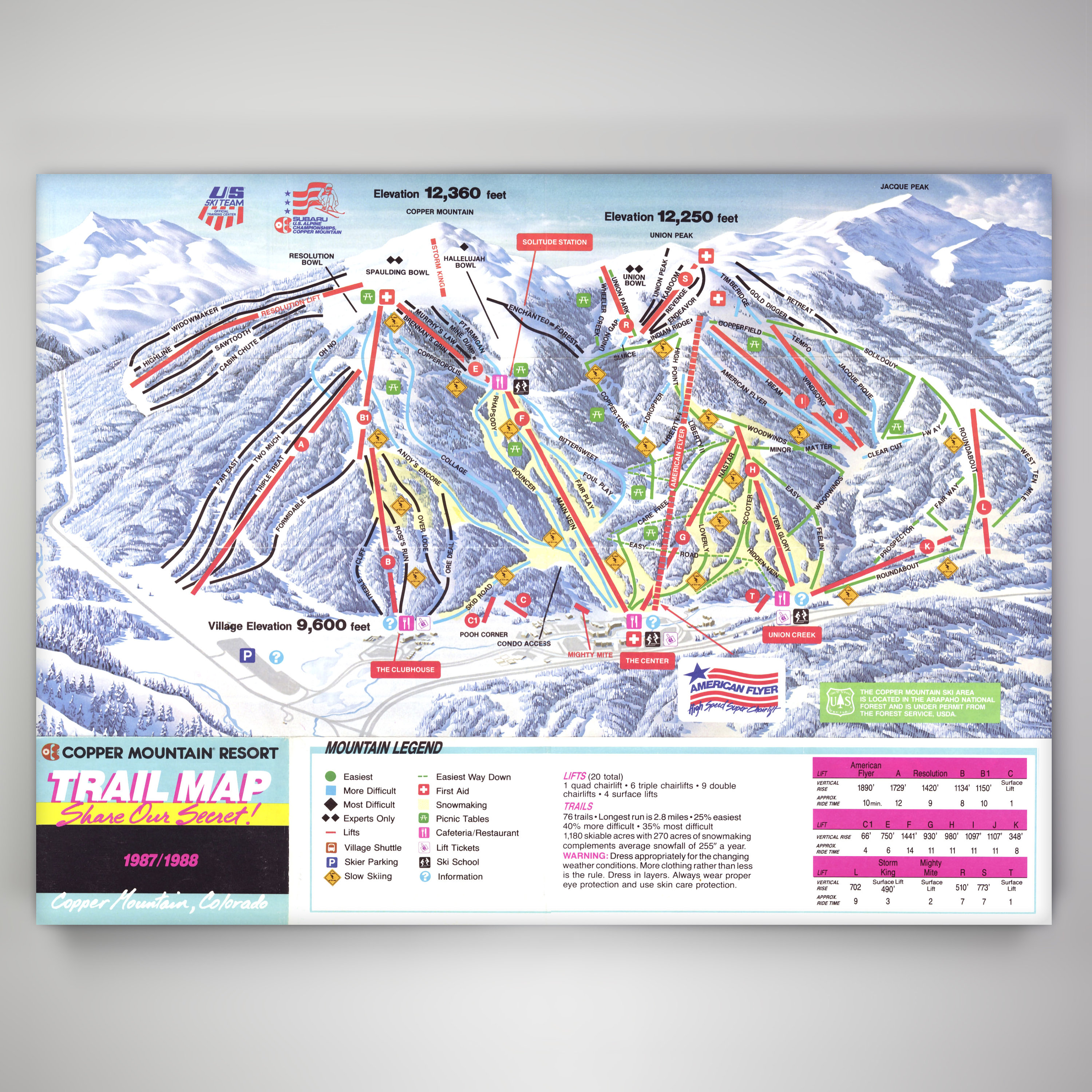 Copper Mountain Resort Licensed Trail Map - Large Canvas 32" X 44 ...