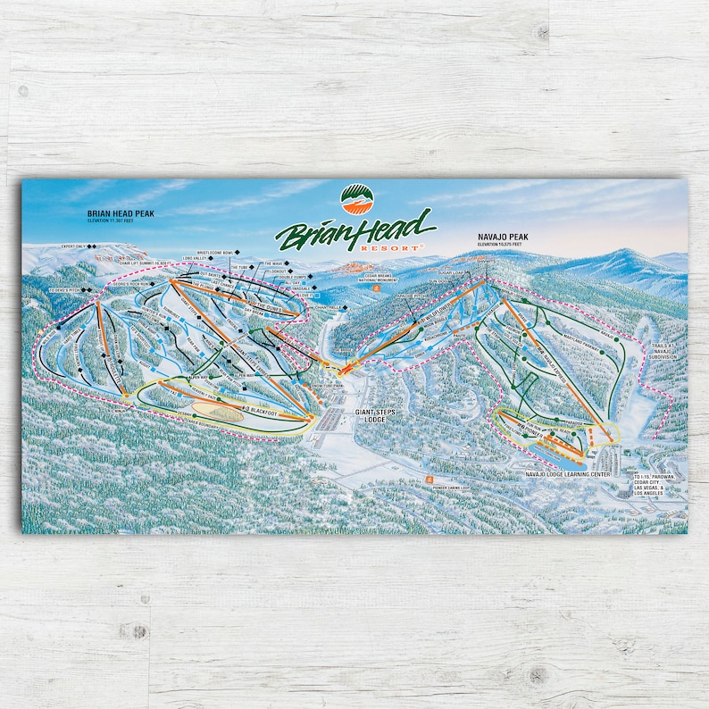 Brianhead Resort Licensed Trail Map - Large Maple Wood Print 30" X 58 ...